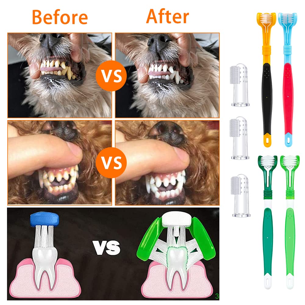 Tezam Dog Toothbrush Finger Set, Canine Toothbrush Kit for Dental Care with 3 Silicone Finger Brush - 3 Sided Pet Tooth Brush for Dogs and Cats Teeth Cleaning