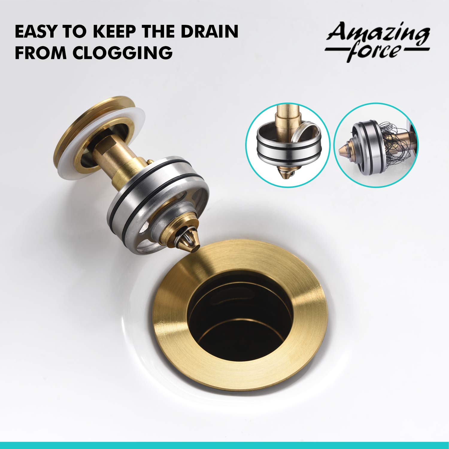 Bathroom Sink Drain Stopper Bathroom Pop Up Drain With Overflow Vessel Sink Lavatory Vanity Pop Up Sink Drain with Strainer Basket Brushed Gold