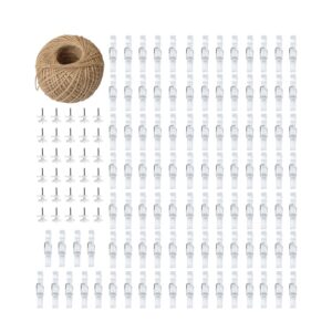 100pcs photo clips mini clothespins for photo wall hanging dorm decor picture polaroid kids artworks display with 98ft twine string & mini wall mount non-mark hooks