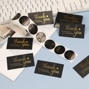 620PCS Thank You Card Set, 120PCS Gold Foil Thank You for Supporting My Business Cards 500PCS 1.5” Black Thank You Stickers Label Roll for Business Online Retail Store Package Inserts