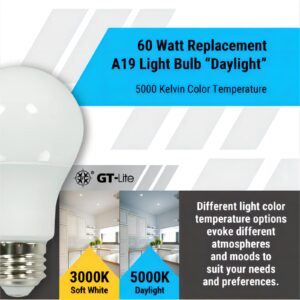 GT-Lite A19 LED Light Bulbs 10 Packs, 60W Equivalent, 5000K Daylight, 9W 800 Lumens LED Bulbs, E26 Base Standard Light Bulbs