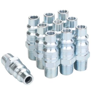 joroy 3/8 high flow air hose fittings, industrial m-type plug, 3/8 inch high flow size, 1/4 inch male threads size, steel material, 300psi, 10 pieces air compressor accessories