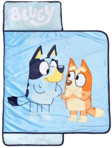 jay franco bluey sisters nap mat – built-in pillow and blanket - super soft microfiber kids'/toddler/children's bedding, ages 3-7 (official bluey product)