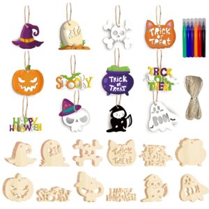 kimober 60pcs halloween wooden slices, blank cutouts ornaments for halloween party decoration, kids diy crafts,family activities