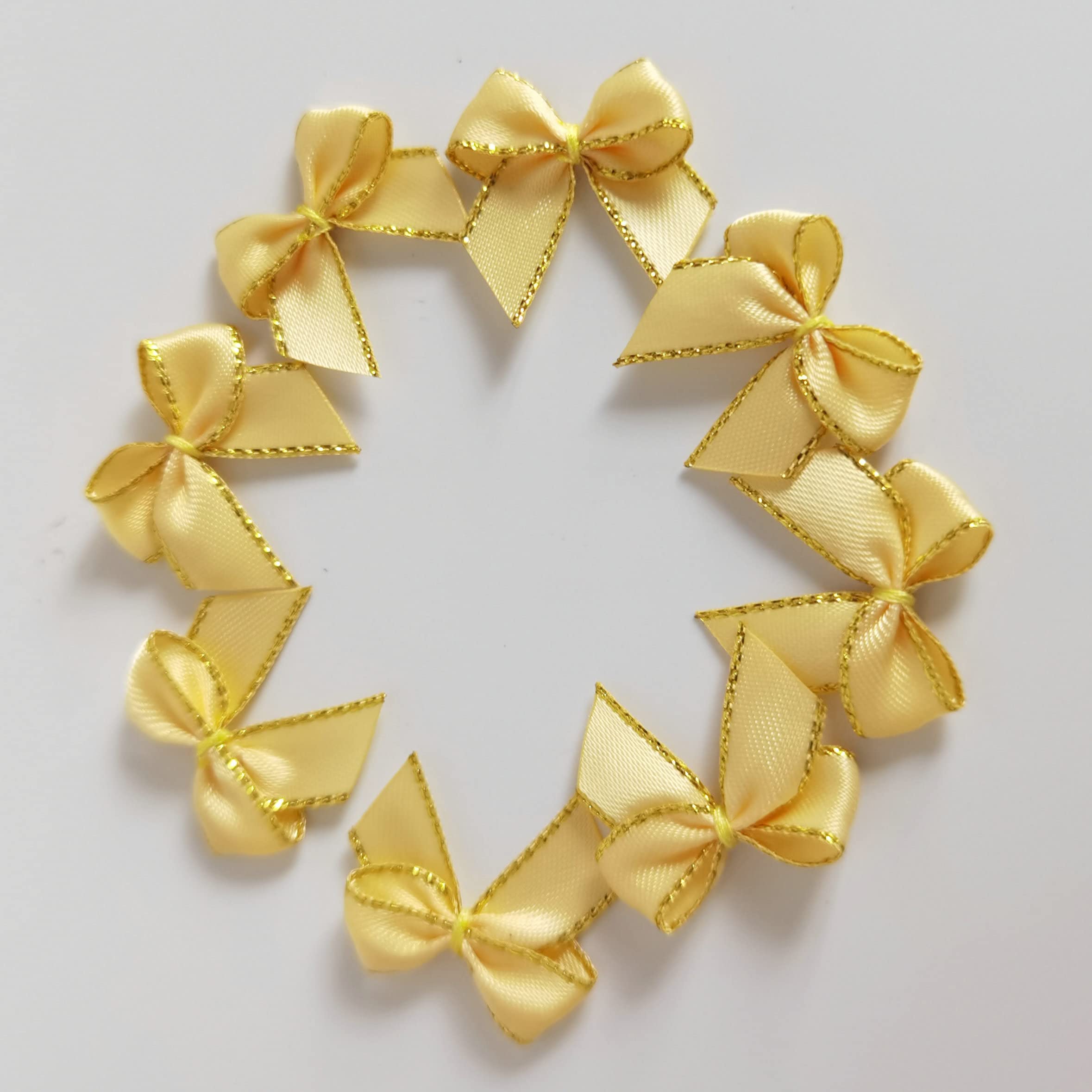 Micomon 50pcs 1.2-Inch Mini Ribbon Bows for Crafts Small Gold Edge Yellow Ribbon Bows Christmas Decoration Embalishement(Yellow)