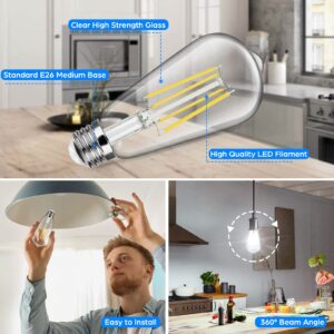 4-Pack Vintage E26 LED Edison Bulbs 100W Equivalent 1400LM High Brightness 8W ST58 LED Filament Light Bulbs 5000K Daylight White Medium Base CRI90+ Antique Clear Glass for Home Kitchen, Non-dimmable