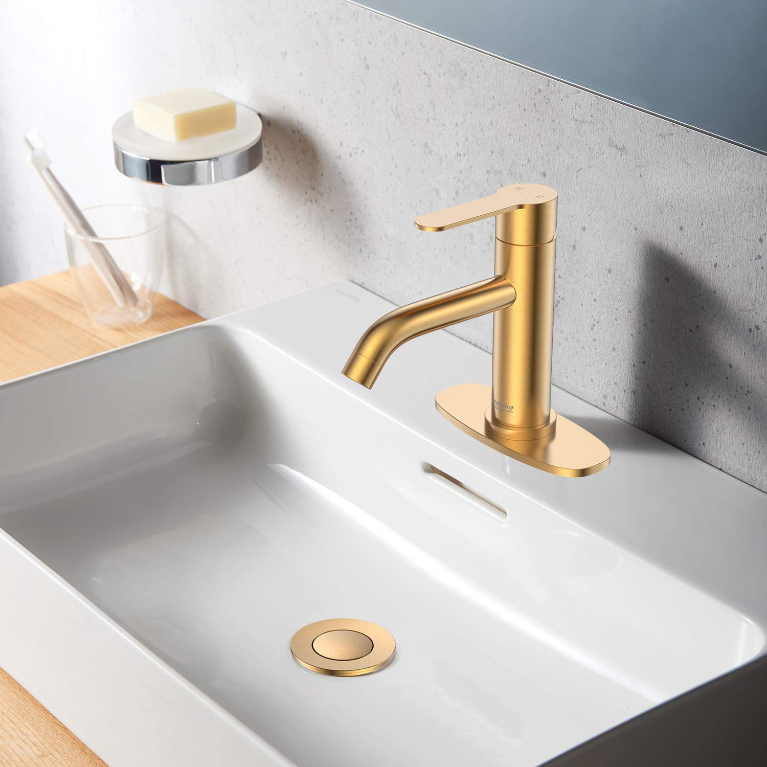 Bathroom Sink Drain Stopper Bathroom Pop Up Drain With Overflow Vessel Sink Lavatory Vanity Pop Up Sink Drain with Strainer Basket Brushed Gold