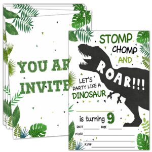 ukebobo 9th birthday party invitations with envelopes – dinosaur birthday party invitations, dinosaur party decorations– 20 cards with envelopes（bwl-09）