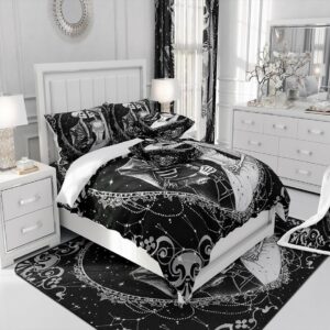 Manfei Floral Skull Duvet Cover Set Human Skeleton Couple Print Bedding Set 3pcs for Lover and Adults Gothic Comforter Cover Microfiber Bedspread Cover with 2 Pillow Cases(No Comforter) King Size