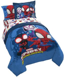 jay franco marvel spidey and his amazing friends team spidey 5 piece twin size bed set - includes comforter & sheet set bedding - super soft fade resistant microfiber (official marvel product)