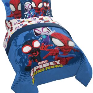 Jay Franco Marvel Spidey and His Amazing Friends Team Spidey 5 Piece Twin Size Bed Set - Includes Comforter & Sheet Set Bedding - Super Soft Fade Resistant Microfiber (Official Marvel Product)