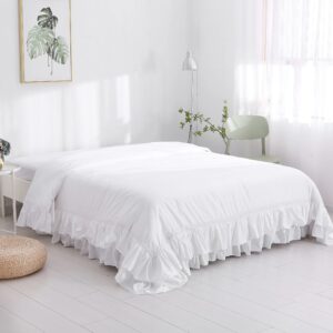 Meaning4 White Twin Duvet Cover with Ruffles and Lace Quilt Cover Egypt Cotton 68x90 Inch 1 Pieces Solid (Not Include Pillowcases and Insert)