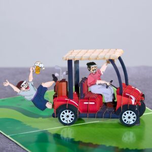 Golf Birthday Card | 3D Pop Up Golf Cart With Golfing Friend | Funny Retirement Cards for Boss, Coworker | Happy Birthday Cards for Men, Grandpa | Fathers Day Card for Husband, Dad, Golfers