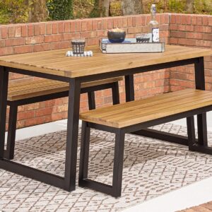 Signature Design by Ashley Town Wood Outdoor 3-Piece Patio Counter Table Set with 2 Benches, Brown & Black