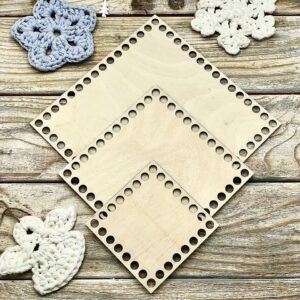 Wooden Bottom for Crochet Baskets, Kit with 3 Crochet Basket Wood Bases to Crochet with T-Shirt Yarn, Weaving Supplies and Home Decor Craft, Square, 1x7.8in, 1x5.9in, 1x3.9in