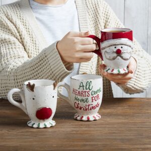 Mud Pie, Santa, Farmhouse Christmas Pedestal Mug, 16 oz, 1 Count (Pack of 1)