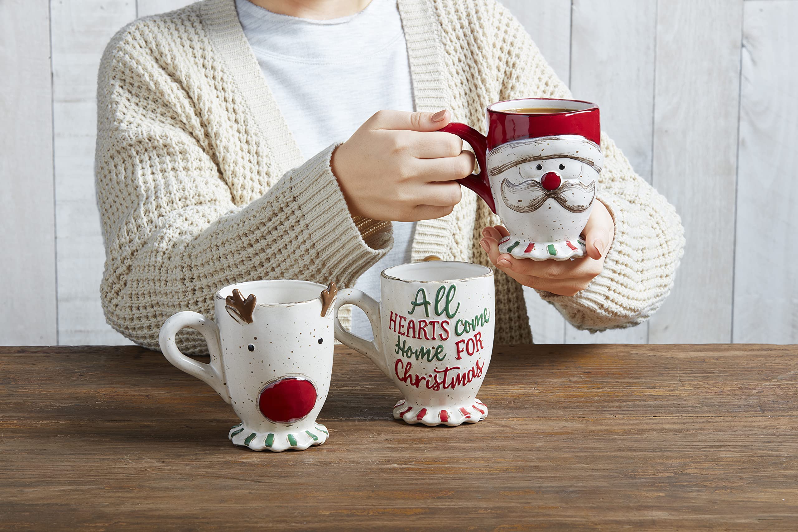 Mud Pie, Santa, Farmhouse Christmas Pedestal Mug, 16 oz, 1 Count (Pack of 1)