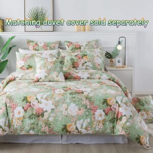 FADFAY Floral Bed Sheets Set Queen Size 100% Cotton Mint Green Botanical Sheet Sets Countryside Bedding Soft Breathable Girls Lily Flower Printed Deep Pocket Sheet 17.5 inch, 4 Pcs Queen