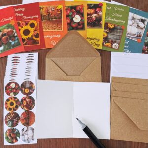 Winlyn 120 Sets Bulk Blank Thanksgiving Cards with Envelopes Stickers Assortment 8 Design of Fall Pumpkin Leaf Photos Thank You Greeting Cards Note Cards for Fall Wedding Shower Thanksgiving Harvest