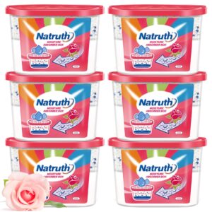 natruth moisture absorbers boxes (6 packs)，12.5 oz with rose scent,portable closet dehumidifier, odor eliminator absorber bucket,humidity absorber,air dehumidifier for closet,bathrooms, kitchen &boats