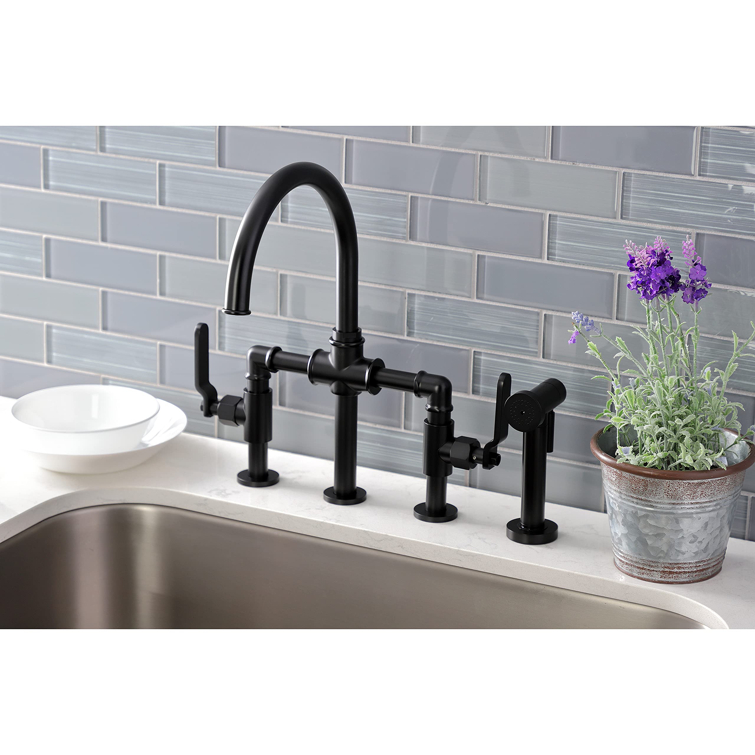 Kingston Brass KS2330KL Whitaker Bridge Kitchen Faucet, Matte Black