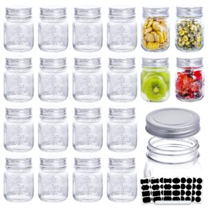 small mason jars with labels, 6 oz glass jars with metal lids, overnight oats jars , regular mouth mason bottle, pint canning jars, mini glass storage for jelly, candy, jam, honey, pickle (20units)