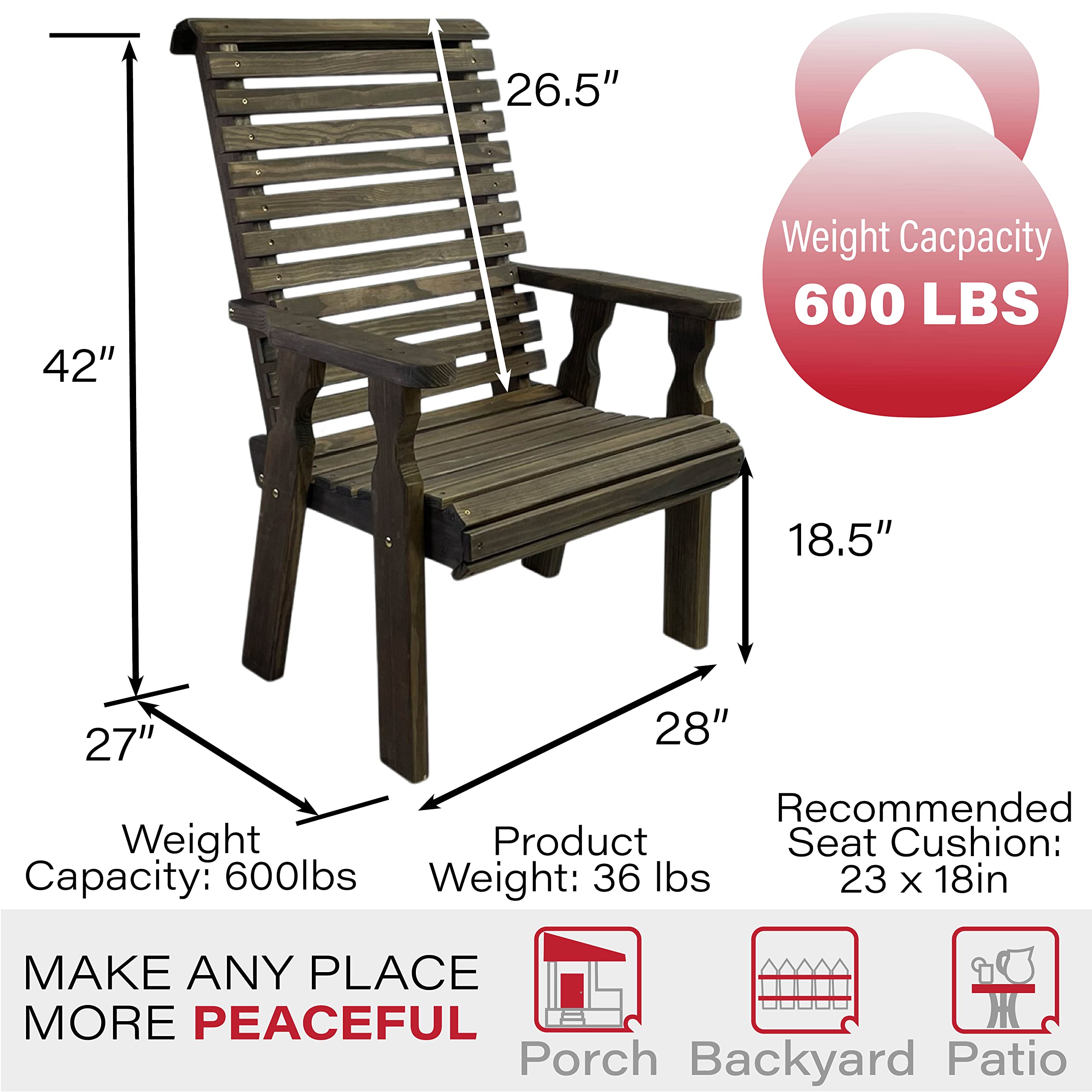 Amish Casual Heavy Duty 600 Lb Roll Back High Back Treated Patio Chair (Dark Walnut Stain)