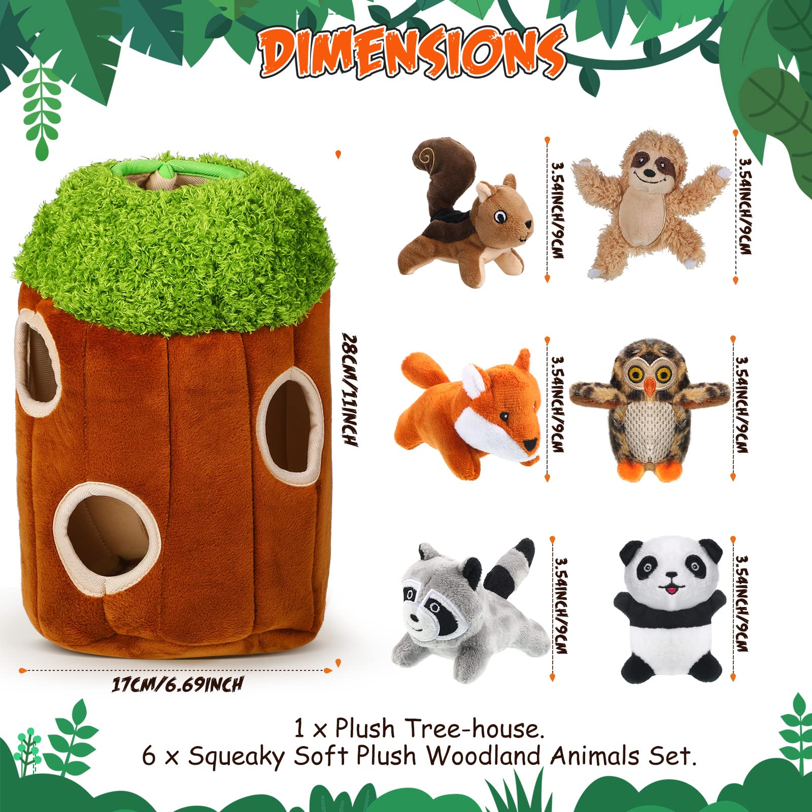 7 Pieces Dog Squeaky Toys Squeaky Hide and Seek Activity Puppy Chew Toys Plush Dog Toy Plush Stuffing Woodland Friends Stuffing with Squeakers for Small Medium Dogs Puppy Pets (,)