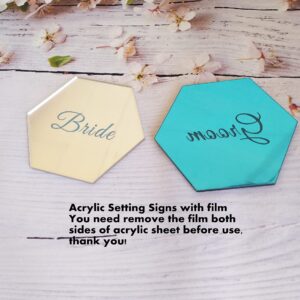 XIAOYUE Bride and Groom Acrylic Mirrored Hexagon Place Cards, Geometric Bride and Groom Table Setting,Wedding Place Cards, Bride and Groom Set (Silver Mirror)