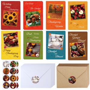 winlyn 120 sets bulk blank thanksgiving cards with envelopes stickers assortment 8 design of fall pumpkin leaf photos thank you greeting cards note cards for fall wedding shower thanksgiving harvest