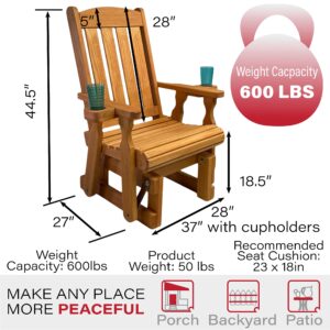 Amish Casual Heavy Duty 600 Lb Mission High Back Treated Glider Chair with Cupholders (Cedar Stain)