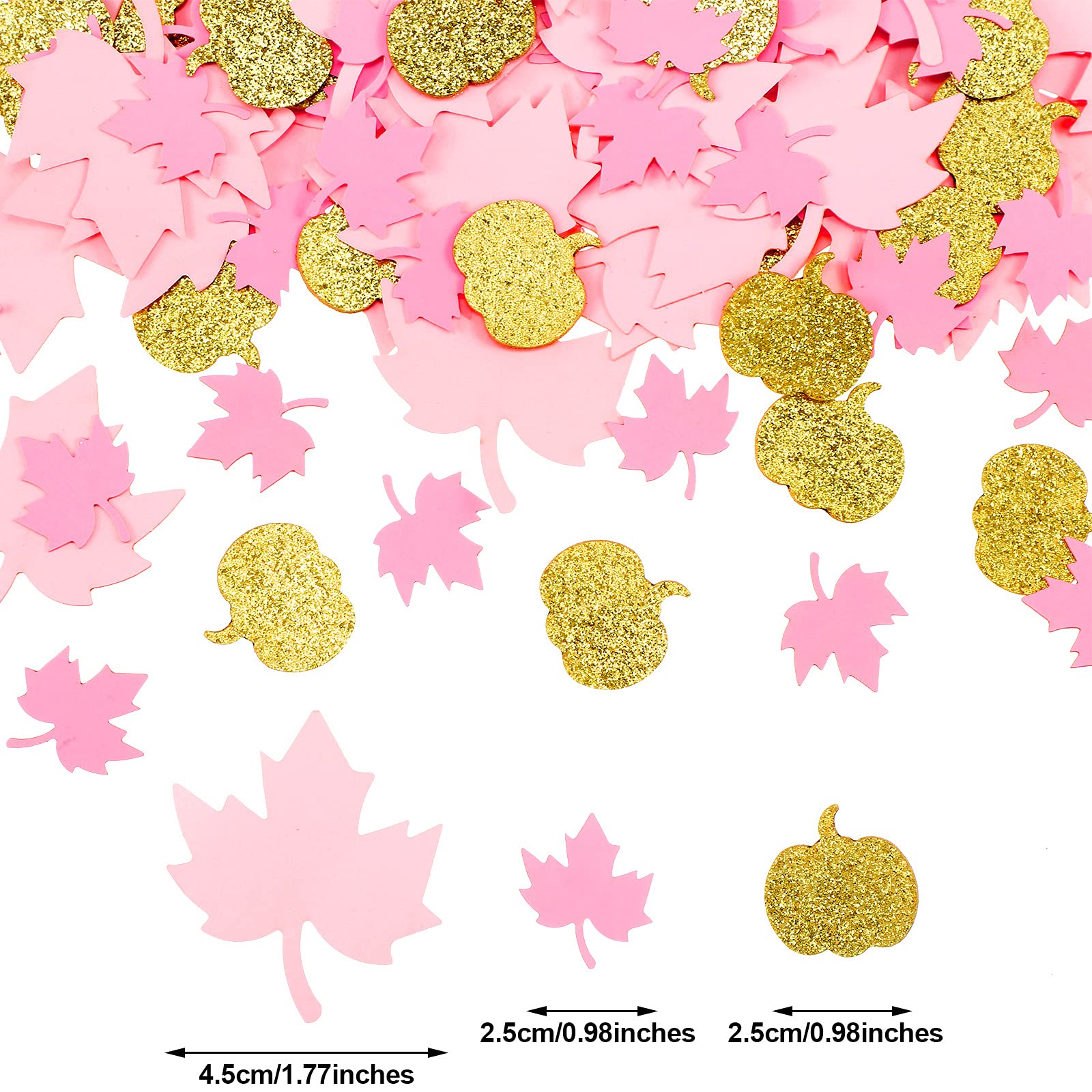 300 Pieces Fall Thanksgiving Pumpkin Maple Leaf Confetti Pink and Gold Pumpkin Confetti Baby Shower Glitter Pumpkin Decorations Table Confetti for Birthday Christmas Party Supplies, 3 Styles