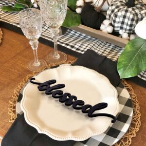 Thanksgiving Black Wooden Table Word Place Setting 5PCS Thankful Grateful Blessed Gather Home Tablescape Words Laser Cut Wood Plate Letter Sign Farmhouse Table Signs Decor Holiday Place Cards Dining