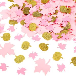 300 pieces fall thanksgiving pumpkin maple leaf confetti pink and gold pumpkin confetti baby shower glitter pumpkin decorations table confetti for birthday christmas party supplies, 3 styles