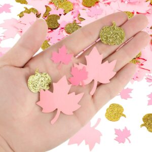 300 Pieces Fall Thanksgiving Pumpkin Maple Leaf Confetti Pink and Gold Pumpkin Confetti Baby Shower Glitter Pumpkin Decorations Table Confetti for Birthday Christmas Party Supplies, 3 Styles