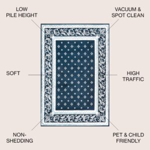 JONATHAN Y MDP504C-8 Acanthus French Border Indoor Area-Rug Bohemian Vintage Easy-Cleaning Bedroom Kitchen Living Room Non Shedding, 8 X 10, Navy/Blue