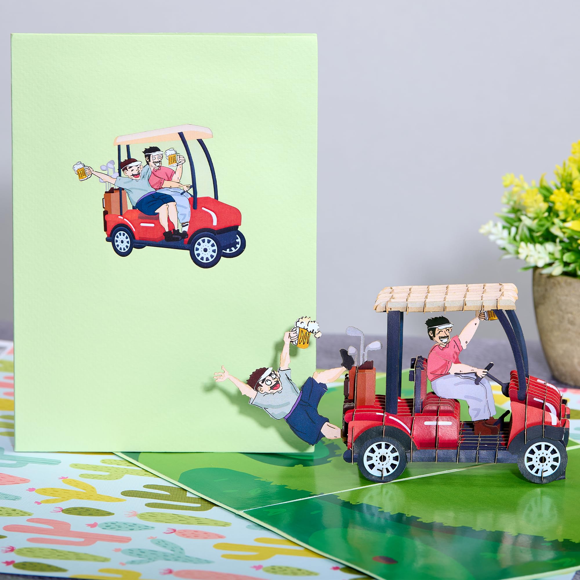 Golf Birthday Card | 3D Pop Up Golf Cart With Golfing Friend | Funny Retirement Cards for Boss, Coworker | Happy Birthday Cards for Men, Grandpa | Fathers Day Card for Husband, Dad, Golfers