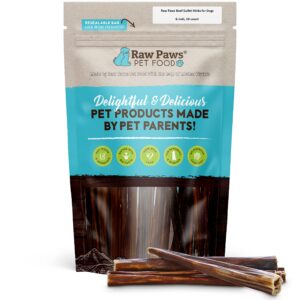 raw paws beef gullet sticks for dogs, 6-inch, 10-ct - free-range cows raised without antibiotics or added hormones - gullet sticks for small dogs to large dogs - beef esophagus dog treats