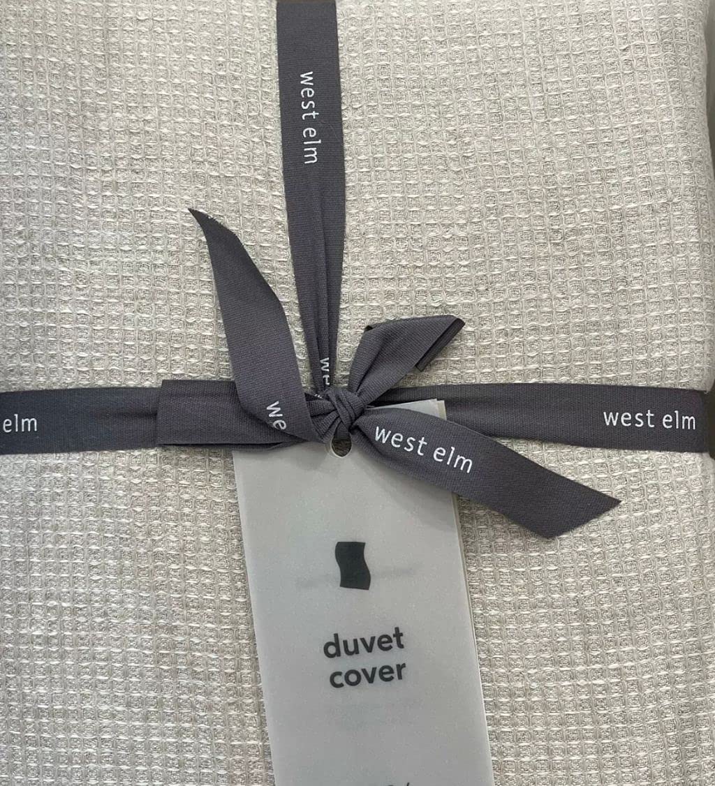 West Elm European Flax Linen Mini Waffle Duvet Cover King & Two Euro Shams ~Natural Flax~