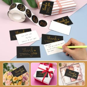 620PCS Thank You Card Set, 120PCS Gold Foil Thank You for Supporting My Business Cards 500PCS 1.5” Black Thank You Stickers Label Roll for Business Online Retail Store Package Inserts