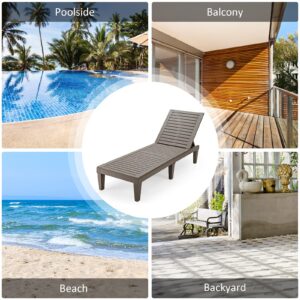 Tangkula Outdoor Chaise Lounge Chair, Lightweight Patio Lounge Recliner Chair with Adjustable Backrest, 5 Reclining Positions Chaise Lounger for Patio, Beach, Balcony, Poolside, Backyard (1, Coffee)