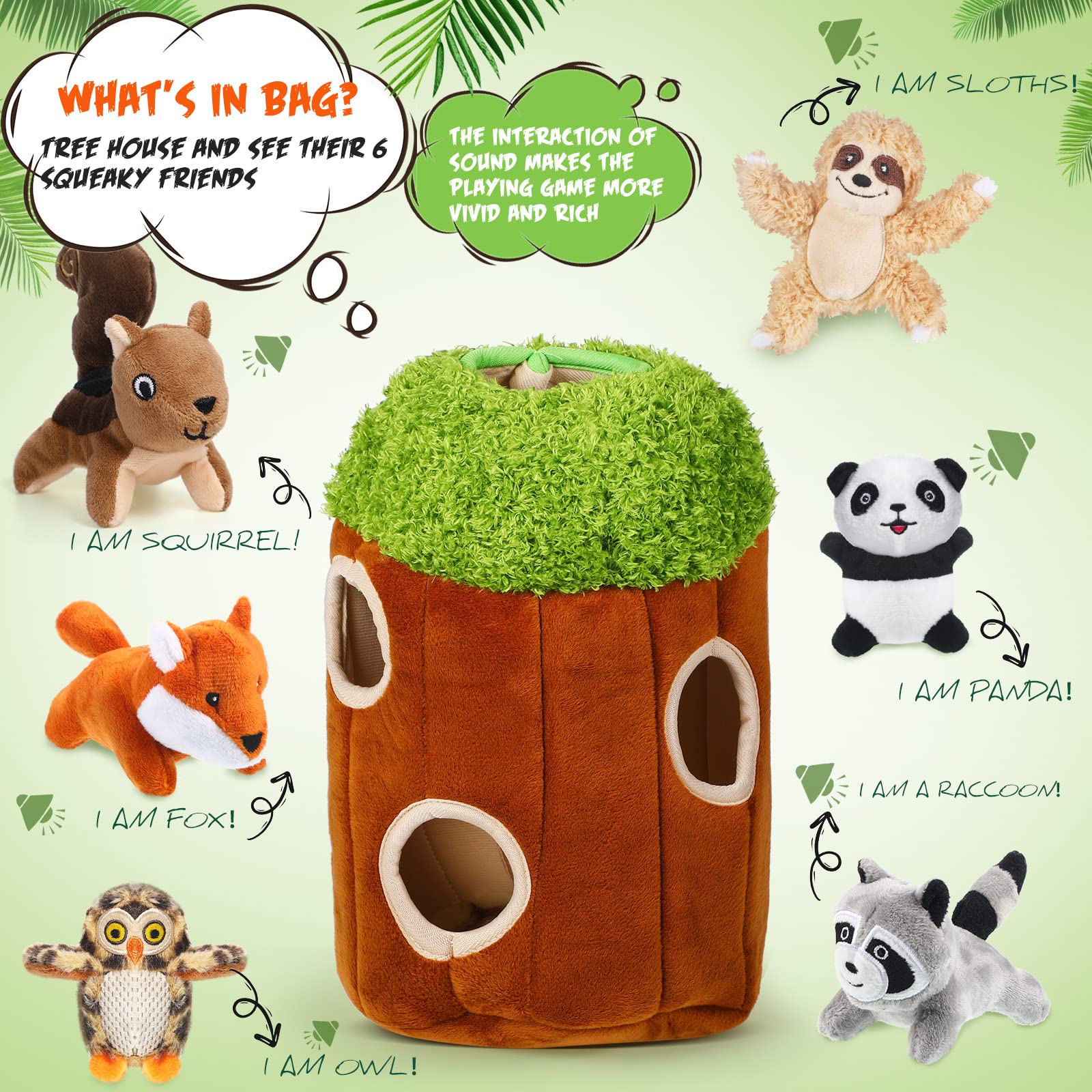 7 Pieces Dog Squeaky Toys Squeaky Hide and Seek Activity Puppy Chew Toys Plush Dog Toy Plush Stuffing Woodland Friends Stuffing with Squeakers for Small Medium Dogs Puppy Pets (,)