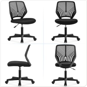 Topeakmart Armless Office Chair, Small Desk Chair Adjustable Swivel Mesh Computer Study Chair, Mid Back Home Office Chair for Small Spaces, Black