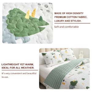 Joyreap 2-Piece Cotton Quilt Set Twin, Dinosaur Theme Green Color Design for Kids Boys n Girls, Smooth Soft Quilt Bedspread Bed Cover for All Season, 1 Quilt and 1 Pillow Sham- 68x86 inches