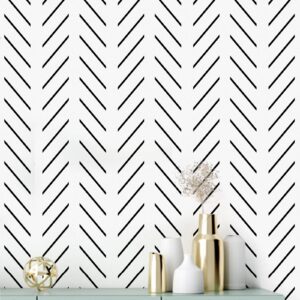 erfoni black and white peel and stick wallpaper modern herringbone contact paper bathroom 17.7inch x 118.1inch geometric removable wall paper peel and stick self adhesive contact paper