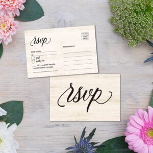 50 Rustic Wood RSVP Postcards, Response Cards, Rsvp Cards, Reply Cards Perfect for Wedding, Rehearsal Dinner, Baby Shower, Bridal, Birthday, Engagement, Bachelorette Party Invitations, 4X6 inch.