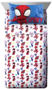 jay franco marvel spidey and his amazing friends team spidey full size sheet set - 4 piece set super soft and cozy kid’s bedding - fade resistant microfiber sheets (official marvel product)