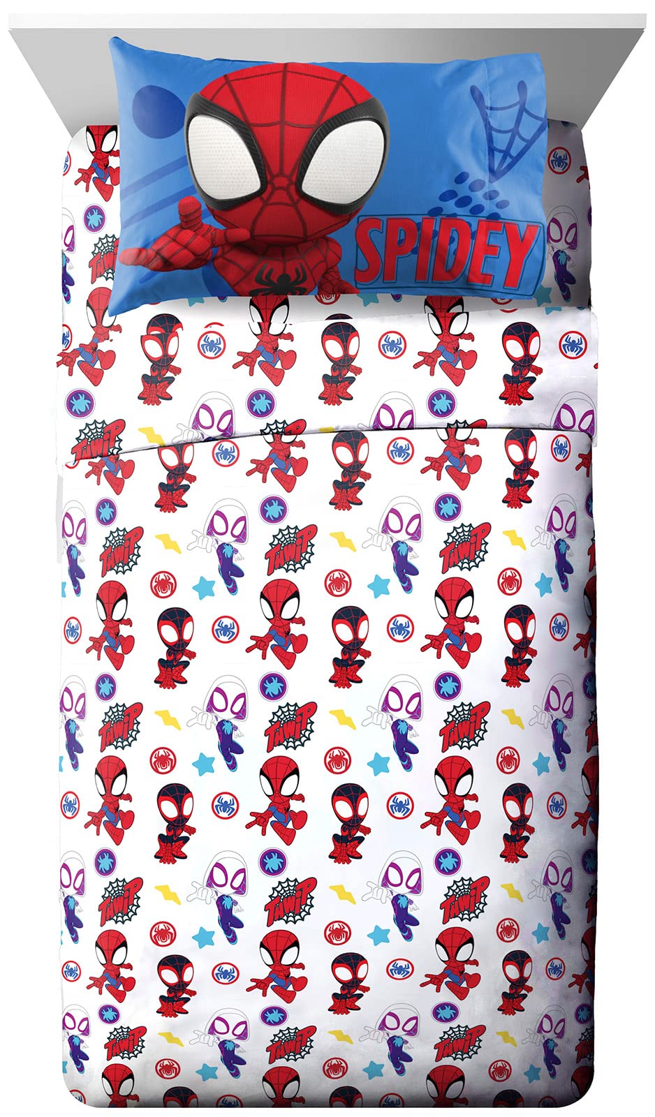 Jay Franco Marvel Spidey and His Amazing Friends Team Spidey Toddler Size Sheet Set - 3 Piece Set Super Soft and Cozy Kid’s Bedding - Fade Resistant Microfiber Sheets (Official Marvel Product)