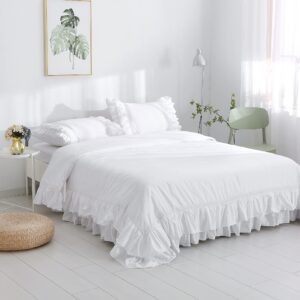 Meaning4 White Twin Duvet Cover with Ruffles and Lace Quilt Cover Egypt Cotton 68x90 Inch 1 Pieces Solid (Not Include Pillowcases and Insert)