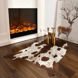 Foxmas Faux Cowhide Rug Cow Print Rugs for Bedroom Living Room, Western Home Decor Cow Hide Animal Rug, Cow Print Western Rugs, Faux Fur Fabric Rug Animal Print Carpet, 2.3x3.6 Feet